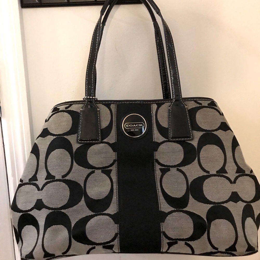 Coach Signature Stripe Bag Carryall Satchel, Euc - Gem
